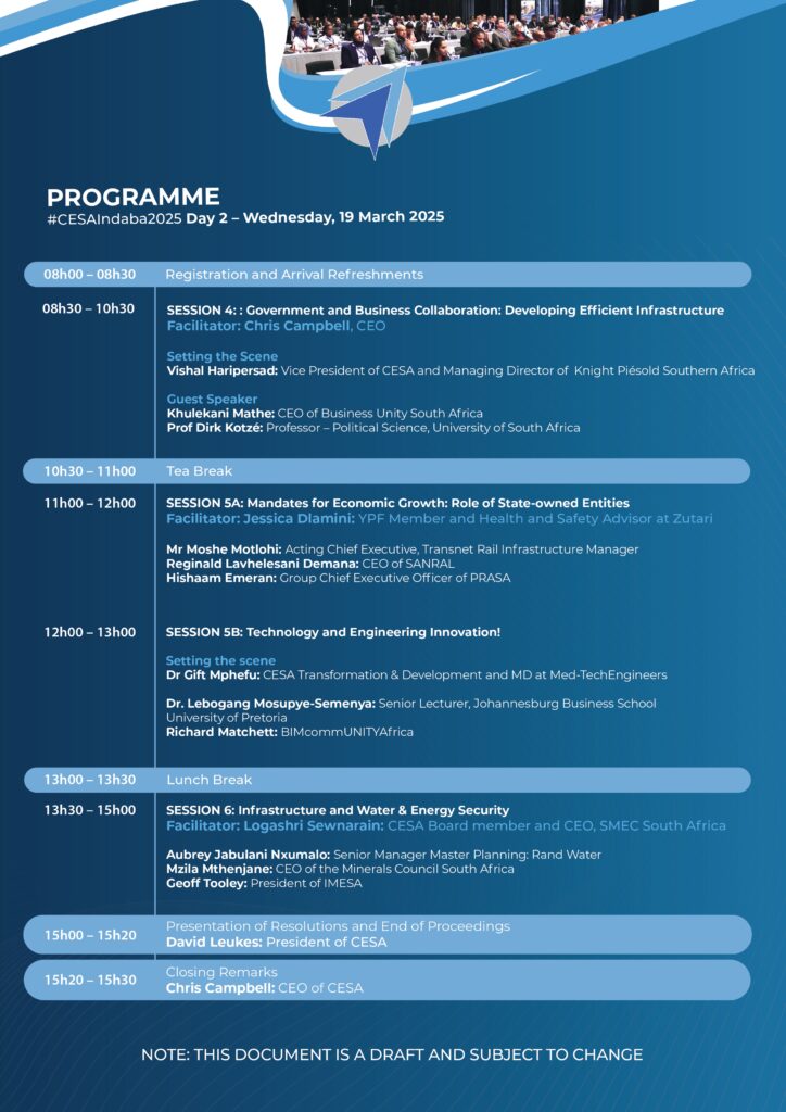 Conference Programme – CESA | Consulting Engineers South Africa